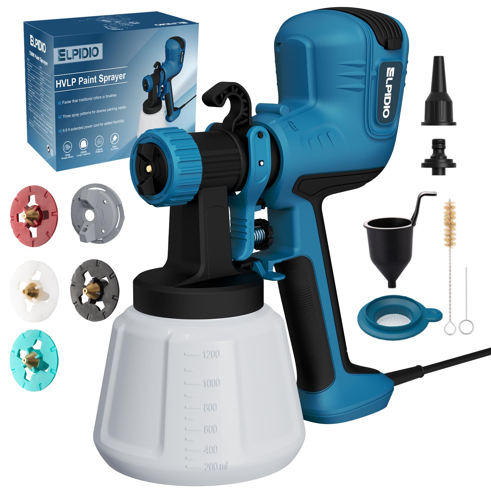 ELPIDIO Paint Sprayer, 700W HVLP Electric Spray Paint Gun, with ...