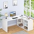 Amazon.com: HSH White L Shaped Desk with Shelf, Reversible Modern Home ...