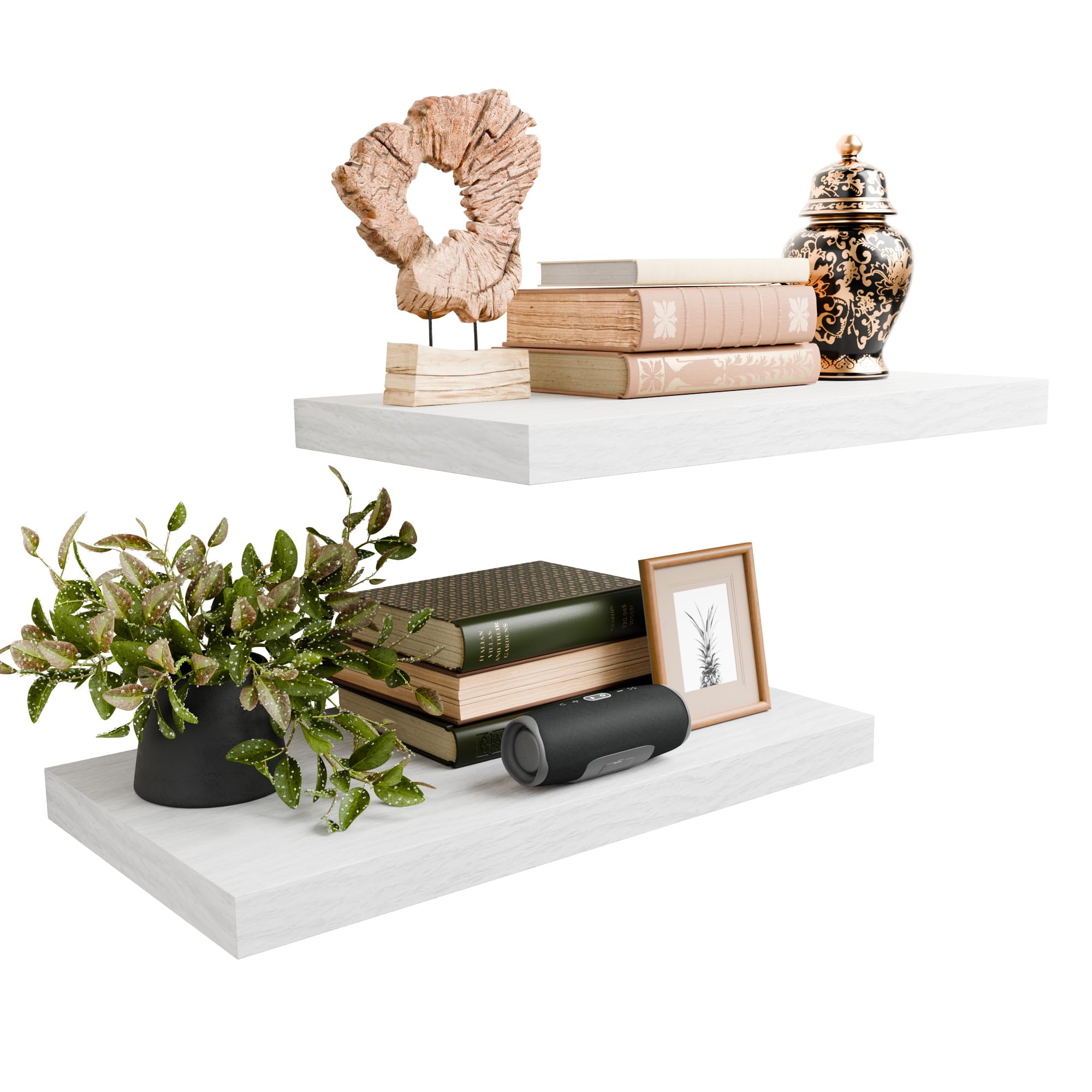 White 24 Inch Rustic Floating Shelves for Wall, Wooden 12 Inch Deep ...