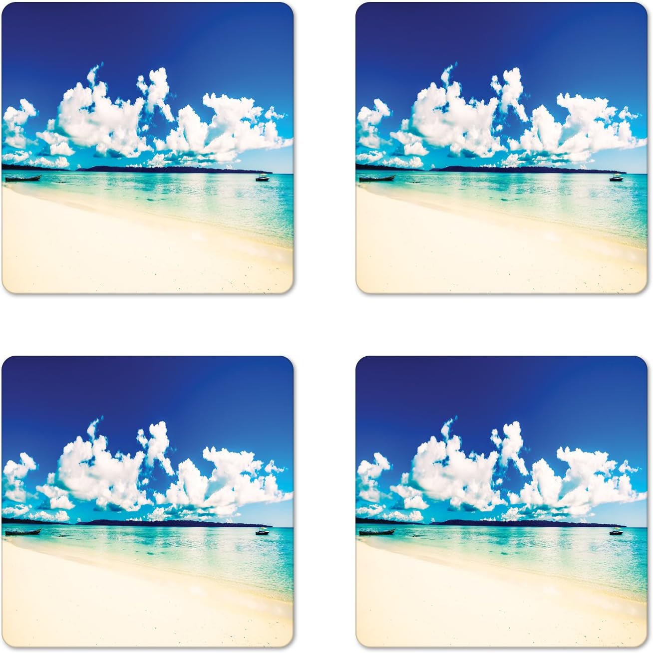 Amazon.com | Lunarable Beach Coaster Set of 4, Exotic Sandy Beach and ...
