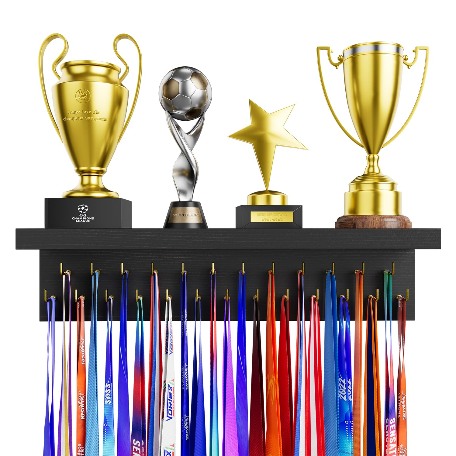 DSVENROLY Medal Holder Display Trophy Shelf Organizer,Sturdy Wooden ...