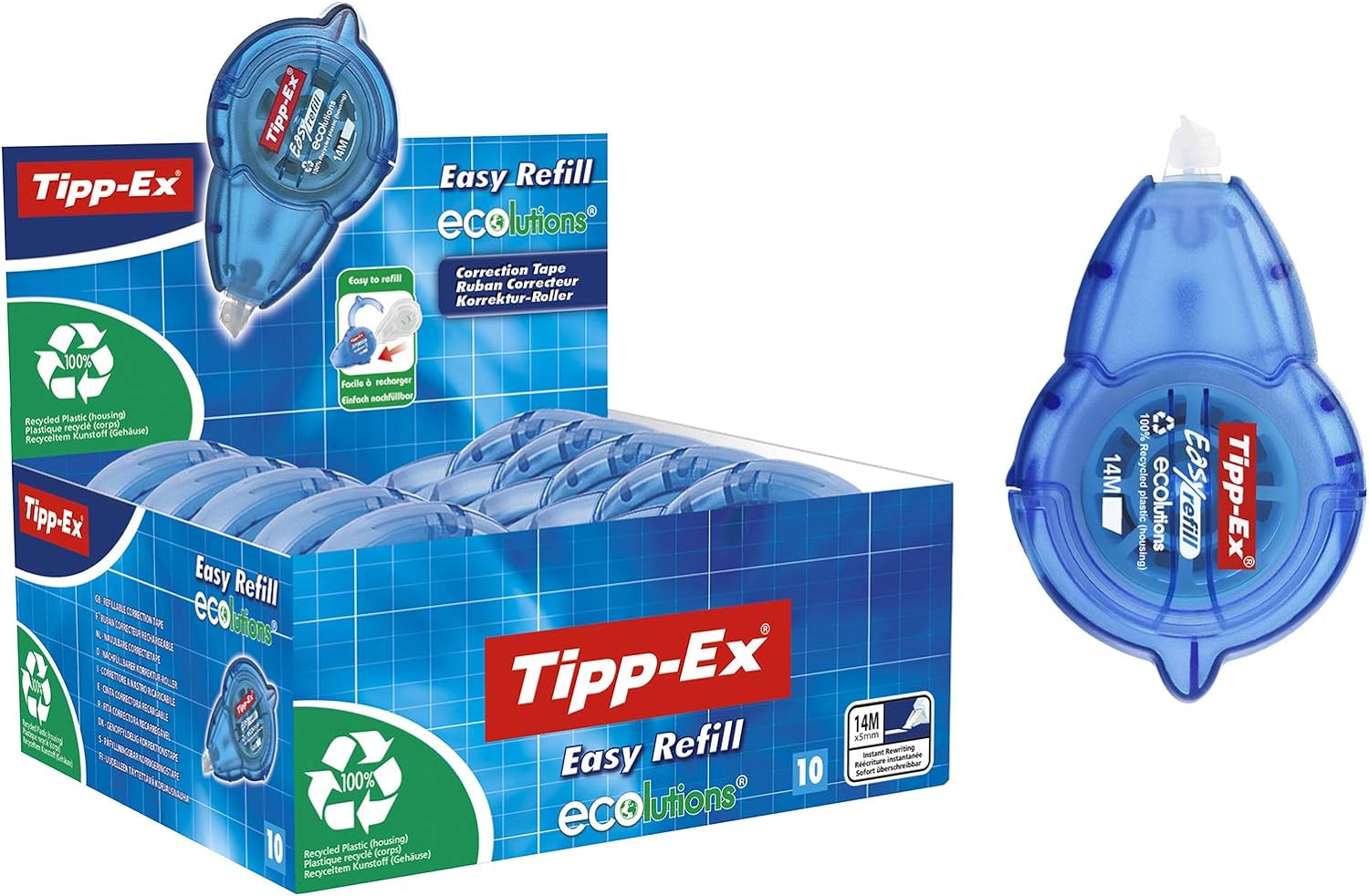 Tipp-Ex - Cinta correctora (10 unidades, 5 mm x 14 m, rellenable ...