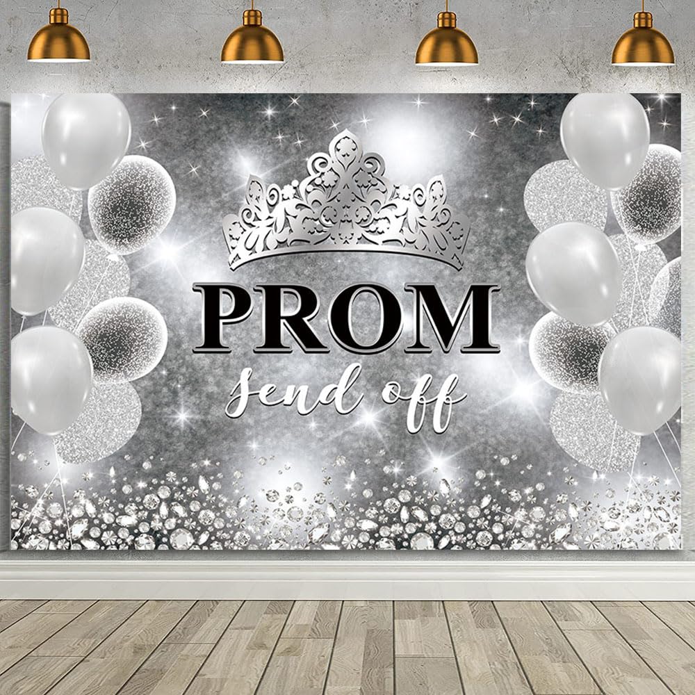 MEHOFOND 7x5ft Prom 2025 Backdrop Black and Silver Crown Send Off ...