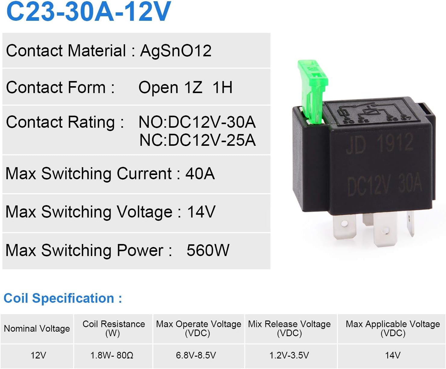 Ehdis® Fused Relay On/Off 12V 30A Automotive 4-Pin Fuse Mounting Base ...