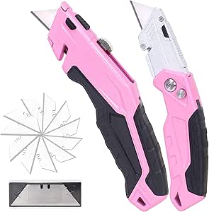 TOPLINE 2-Pack Pink Utility Knife, Retractable Pink Box Cutter and ...