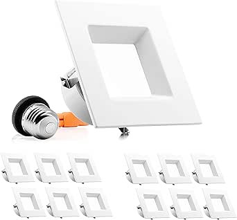 Parmida 4 inch Dimmable LED Square Recessed Retrofit Can Lights, Easy ...