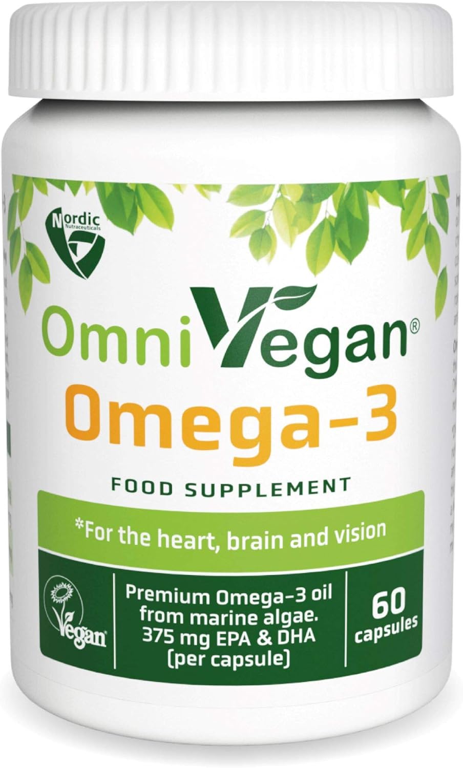 Vegan Omega-3 Marine Algae Oil – DHA 250 mg & EPA 125 mg – 60 Capsules ...