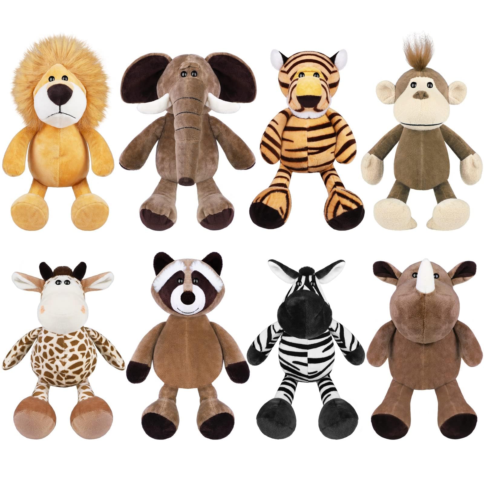 Elcoho 8 Pieces Safari Stuffed Animals Plush Jungle Animal Toys 9.8 ...