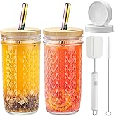 Amazon.com: NETANY [ 4 Pack ] Glass Cups Set - 24oz Mason Jar Drinking Glasses w Bamboo Lids ...