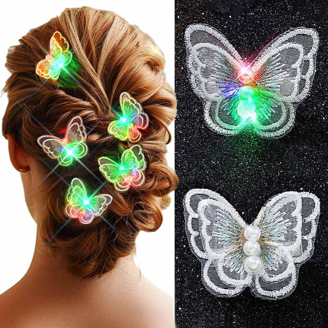 Earent Butterfly Hair Clip Glow 5 PCS Lace Headpiece Costume Hair ...