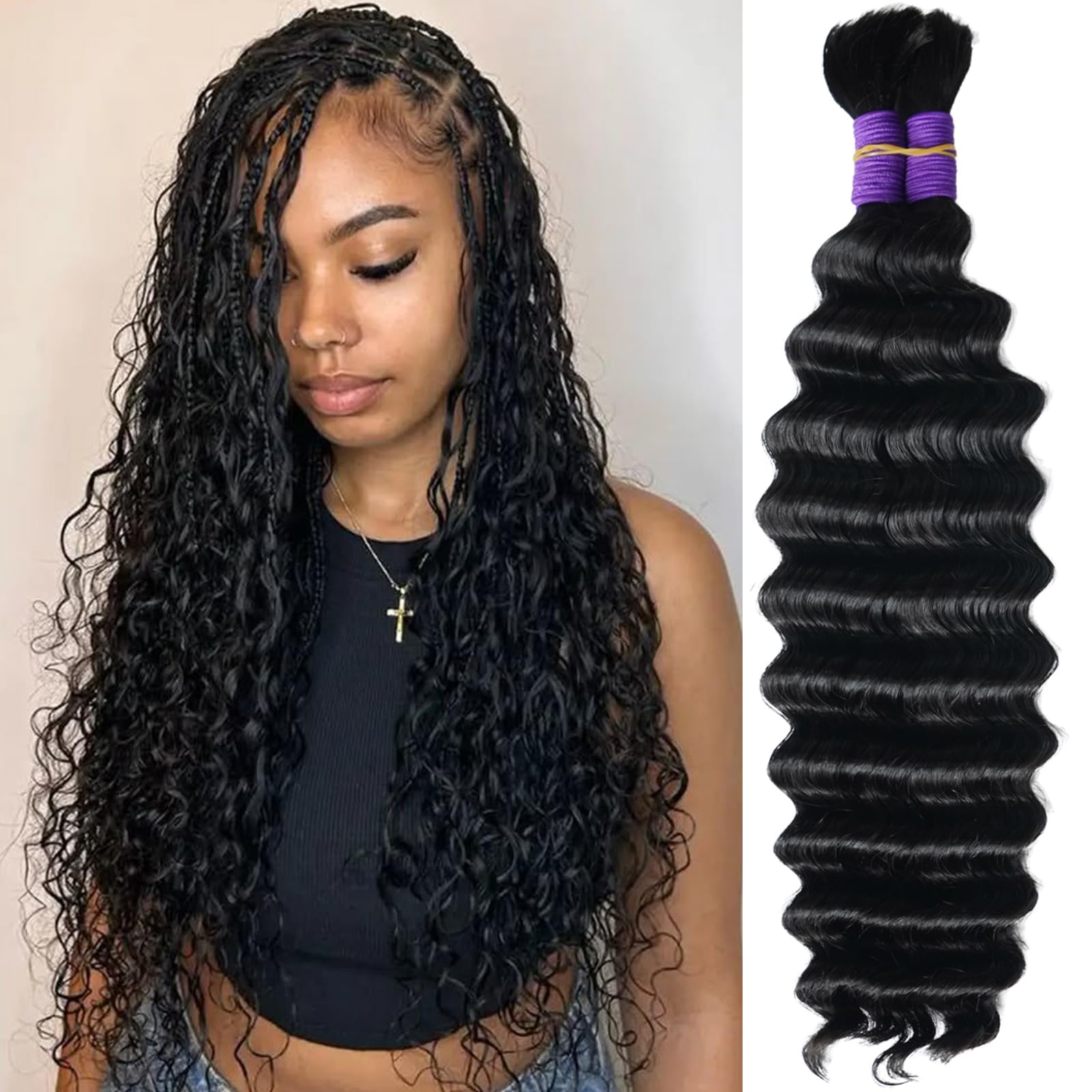Human Braiding Hair for Boho Braids Deep Water Wave Bundles Crochet ...