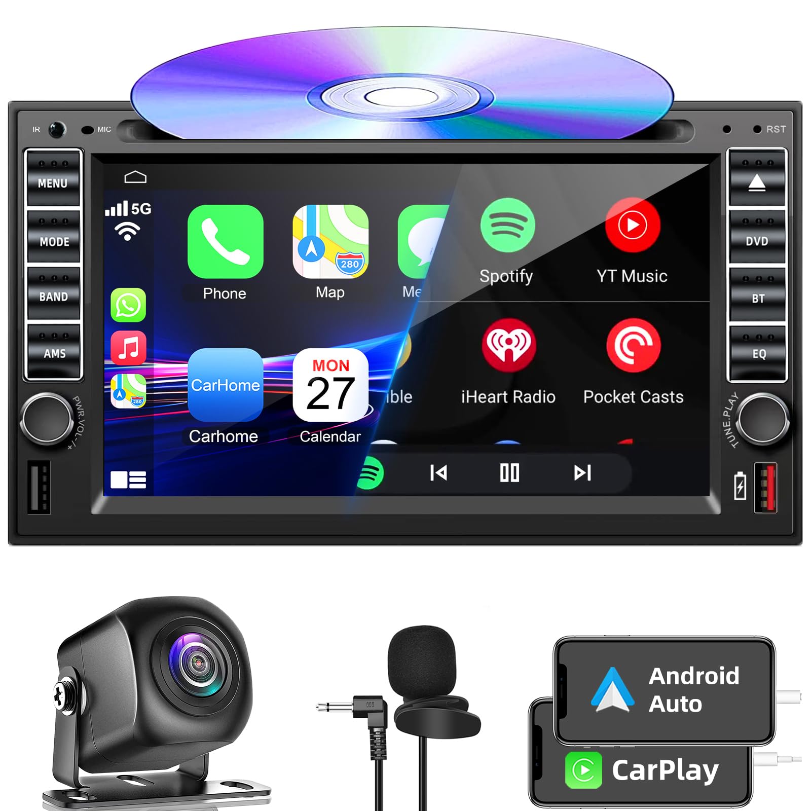 Double Din Car Stereo Radio With CD/DVD Player, Voice Control Carplay ...