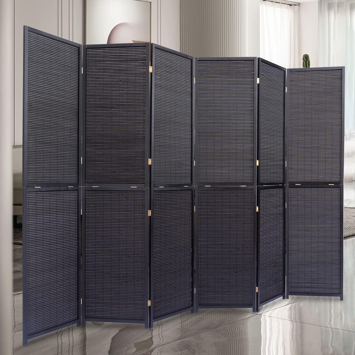 JVVMNJLK 6 Panel Bamboo Room Divider, 6 FT Tall Folding Privacy Screen ...