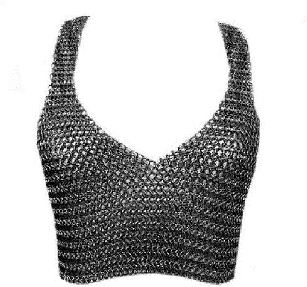 MEDIEVALCRAFTS 9 mm Iron Chainmail MILD Steel Style Bra TOP (Black ...
