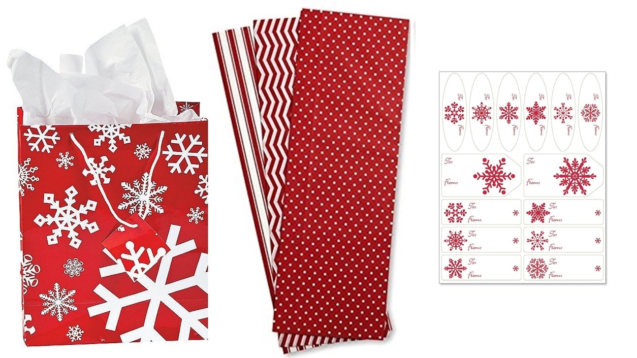Amazon.com: (12) Red / White SNOWFLAKE Gift Bags + (18) sheets Red ...