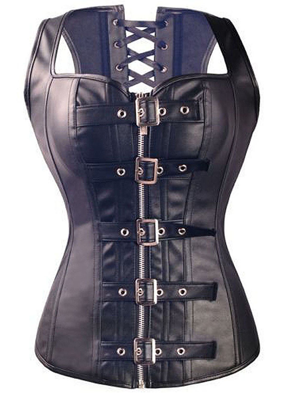 KIWI RATA Women’s Punk Rock Faux Leather Buckle-up Corset Bustier ...