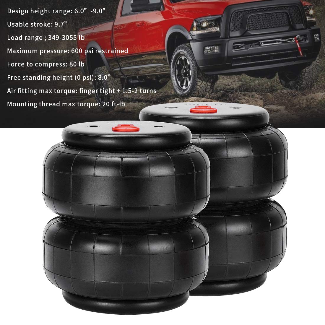 Universal Air Ride Suspension D2600 1/2 NPT Single Port Double Bellow ...