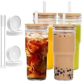 Amazon.com: NETANY [ 4 Pack ] Glass Cups Set - 24oz Mason Jar Drinking Glasses w Bamboo Lids ...
