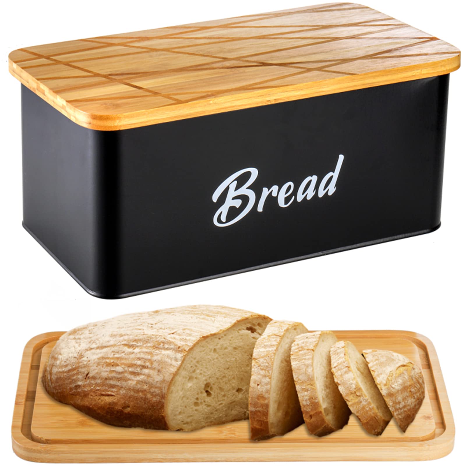 Lyellfe Farmhouse Metal Bread Box, Black Bread Storage Container with ...