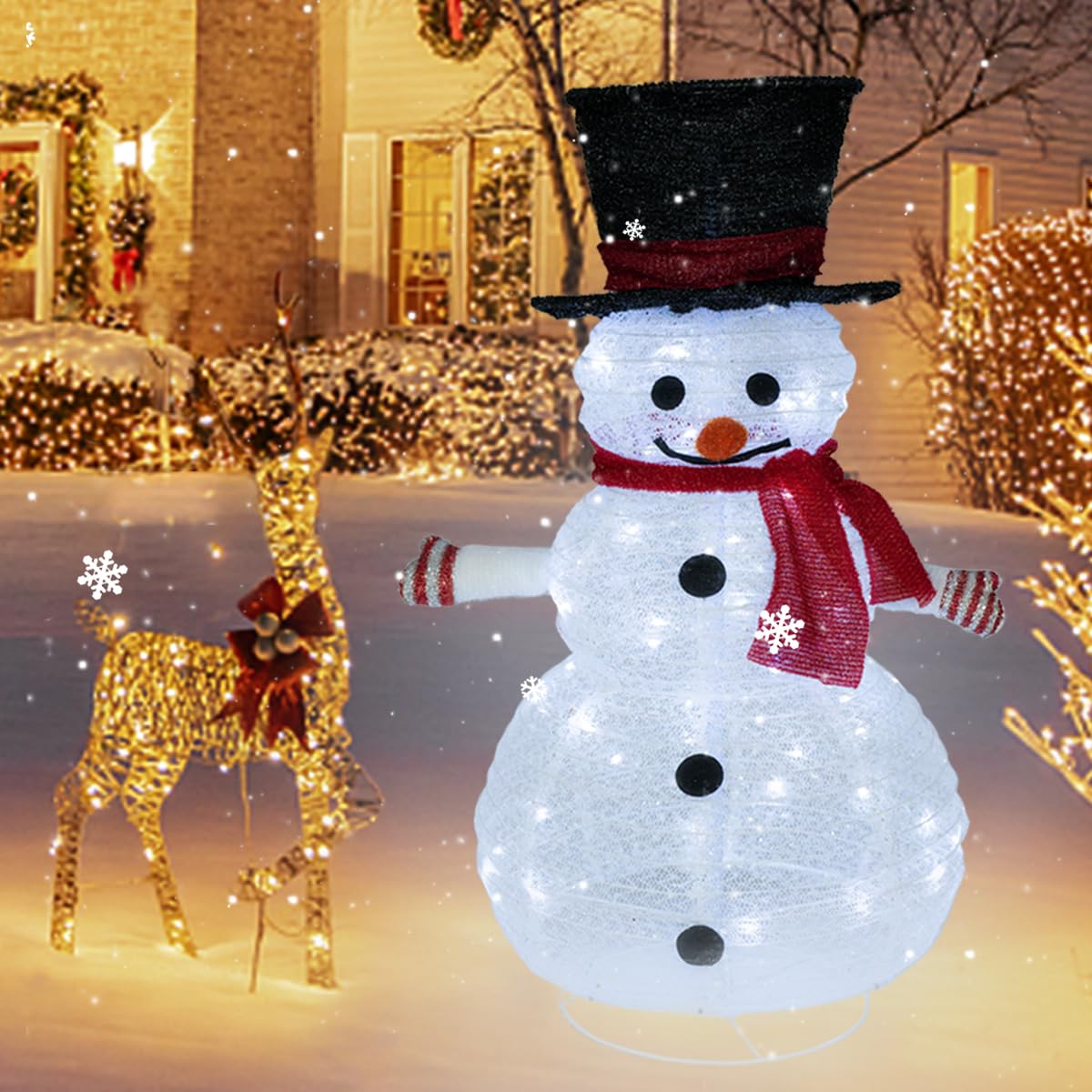 Christmas Lighted Snowman, 4 Feet Pre-Lit Light Up White Collapsible ...