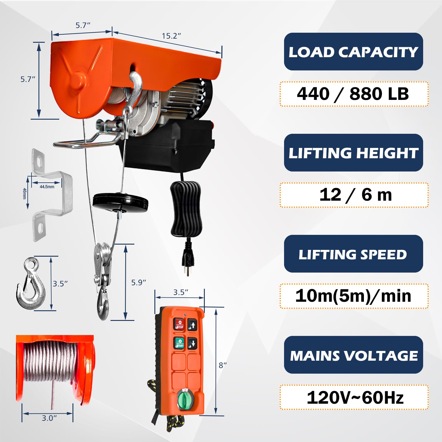 Mua YATOINTO 120V Heavy-Duty Electric Hoist - 880 LBS Capacity, 39ft ...