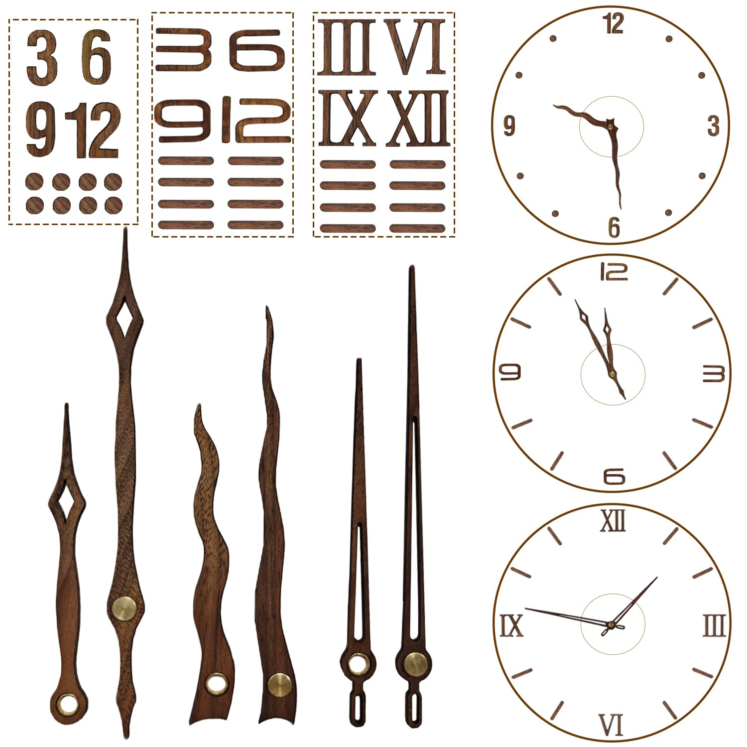 3 Sets Clock Hands and Numerals, CNYMANY Walnut Wood DIY Digital Clock ...