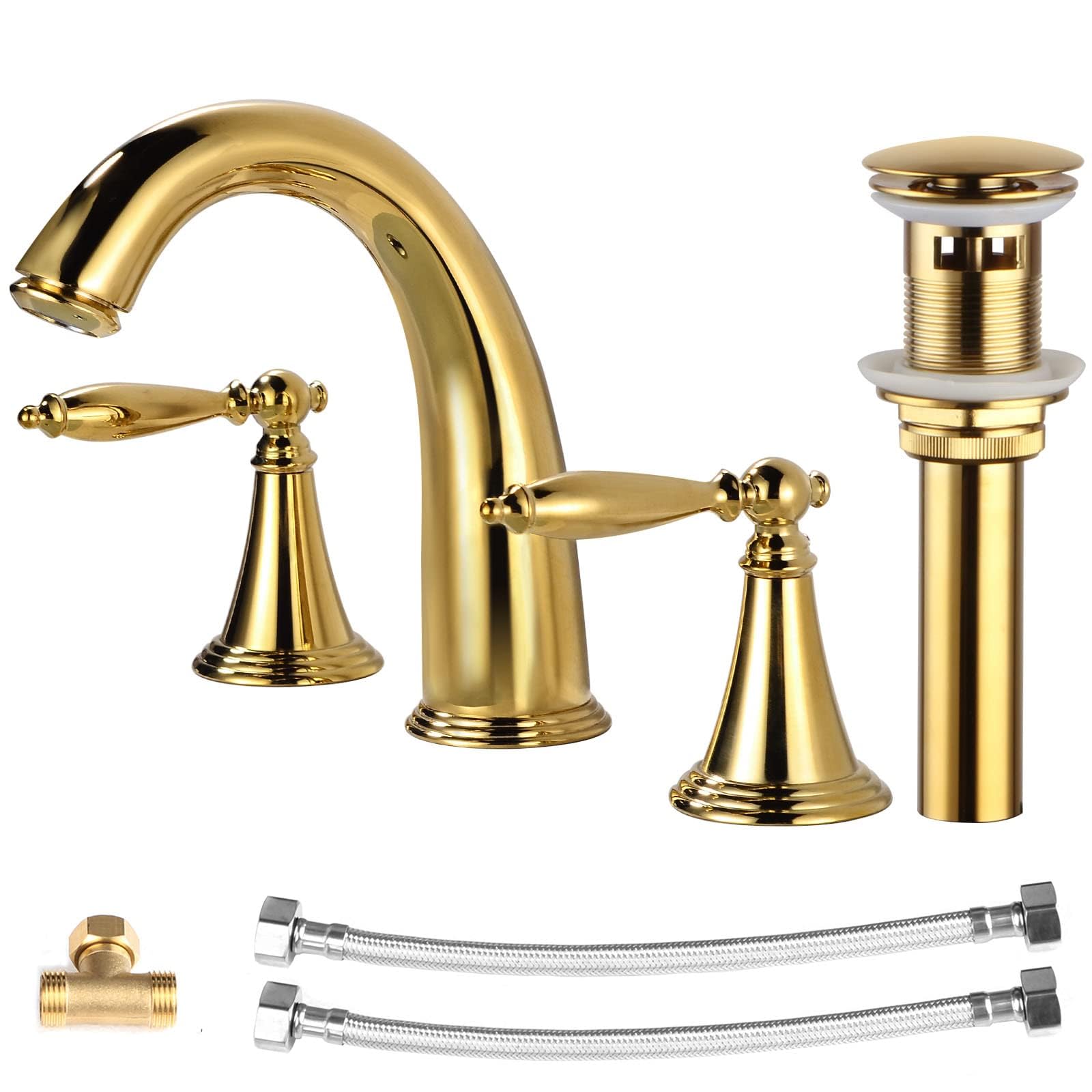 EasyVibe Bathroom Faucets for Sink 3 Hole with Overflow Pop Up Drain,2 ...