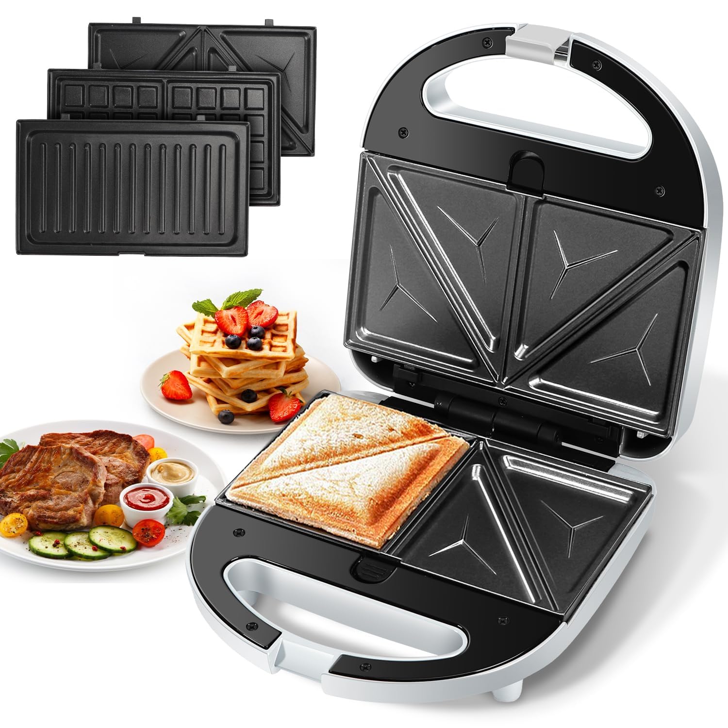 Aigostar Sandwich Maker Panini Press Grill, 3 in 1 Waffle Maker with ...