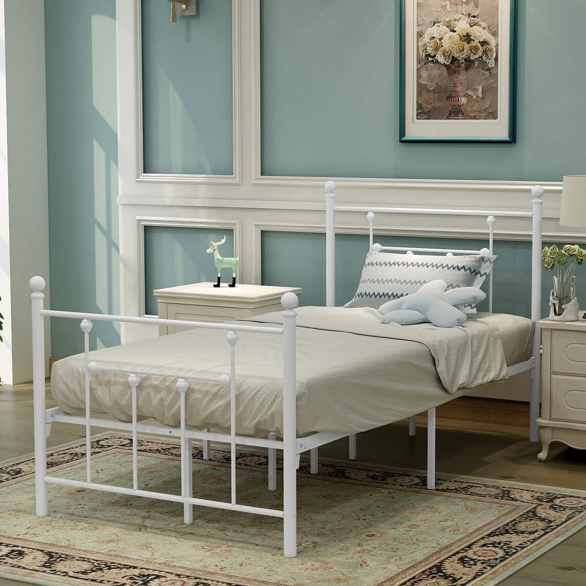 Amazon.com: Metal Bed Frame Twin Size Platform No Box Spring Needed ...