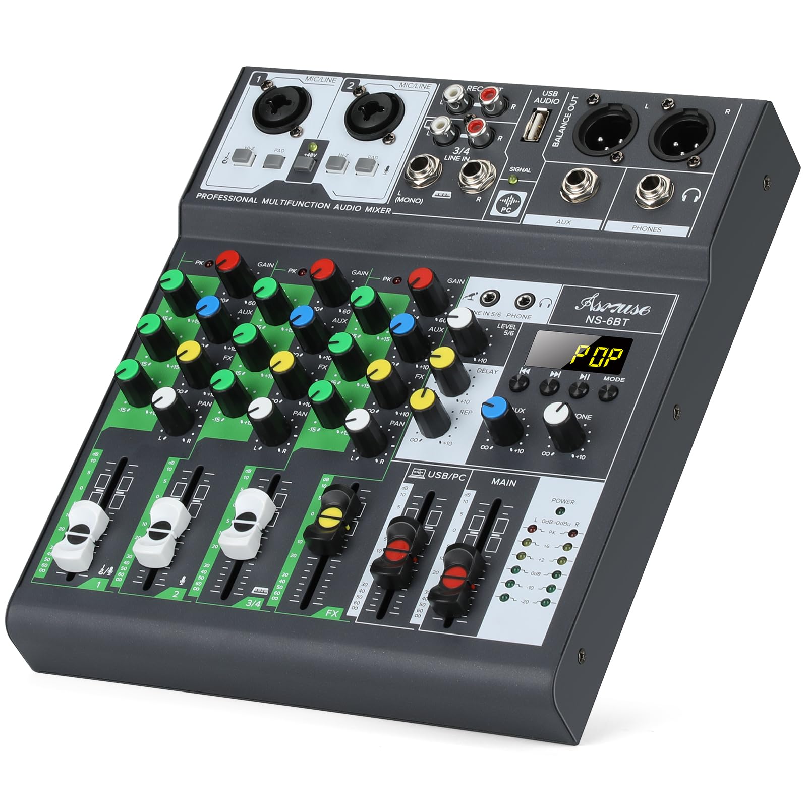 Asmuse Audio Mixer, Professional Sound Board Console System Interface 4 Channel, Bluetooth Dj ...