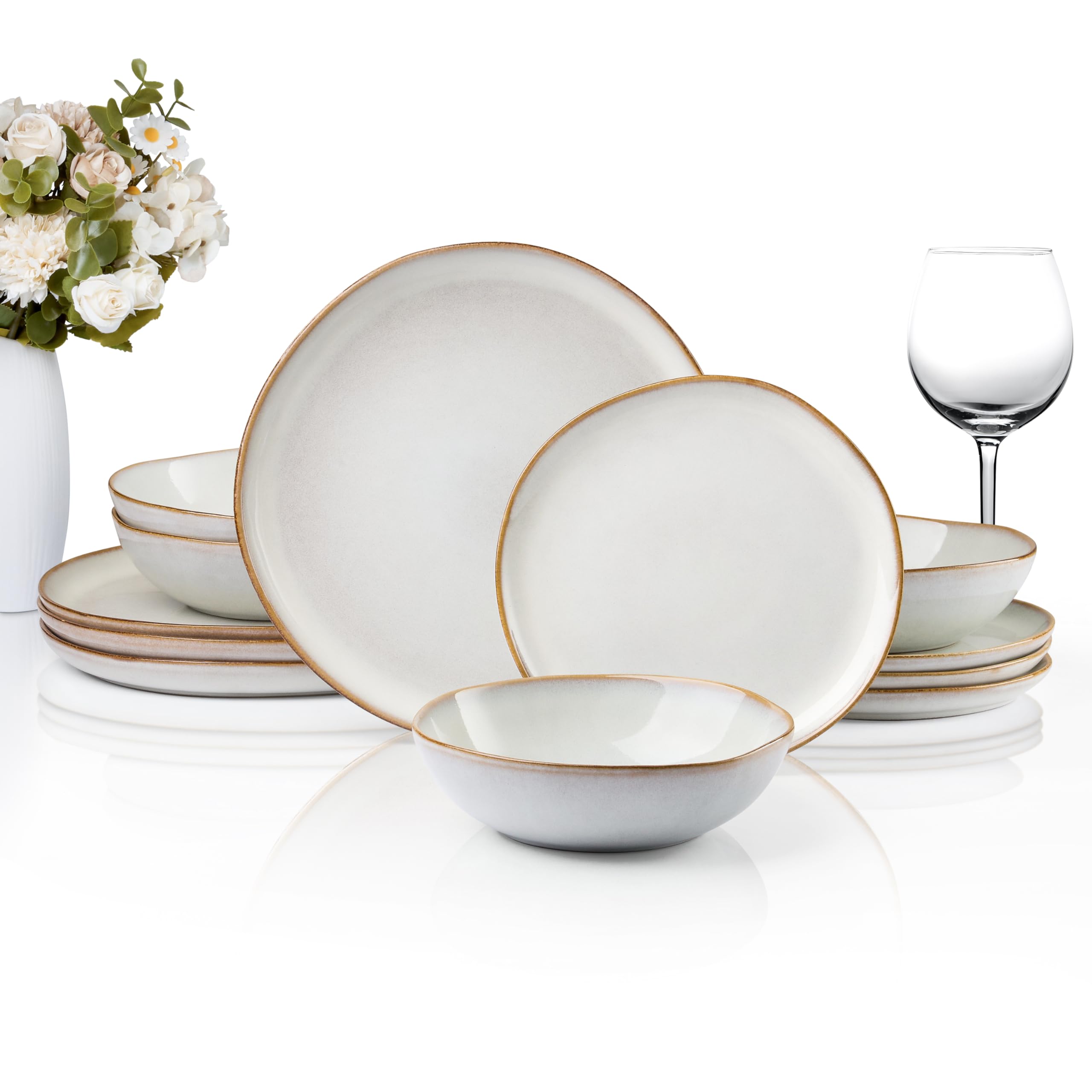 HaWare 12-Piece Dinnerware Sets, Stoneware Plates and Bowls Set for 4 ...