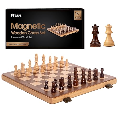 15 Inch Magnetic Wooden Chess Set for Adults & Kids - Folding Travel ...