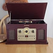 Sylvania SRCD838 5-in-1 Nostalgic Turntable with CD, Cassette, Radio ...