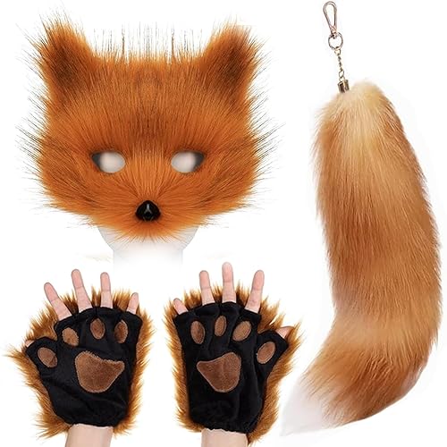 Valpeak Therian Mask and Tail Set for Girls Halloween Cat Mask Tail ...
