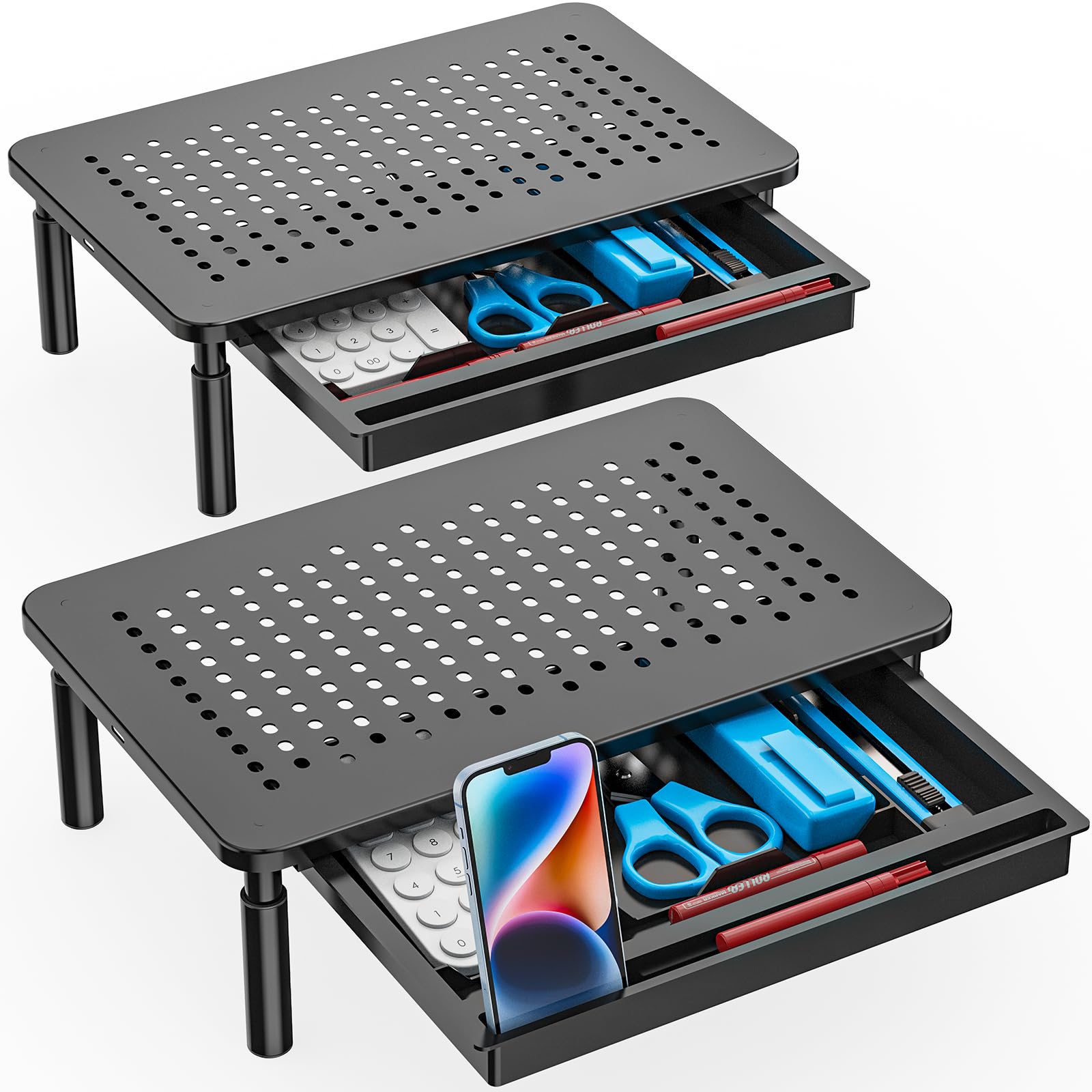 WALI Dual Monitor Stand with Storage, Desk Monitor Riser 3 Height ...