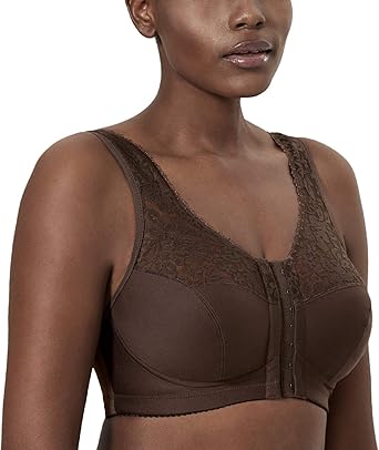 Delimira Women's Front Closure Full Coverage Wirefree Racerback Lace Plus Size Bra: Amazon.co.uk ...