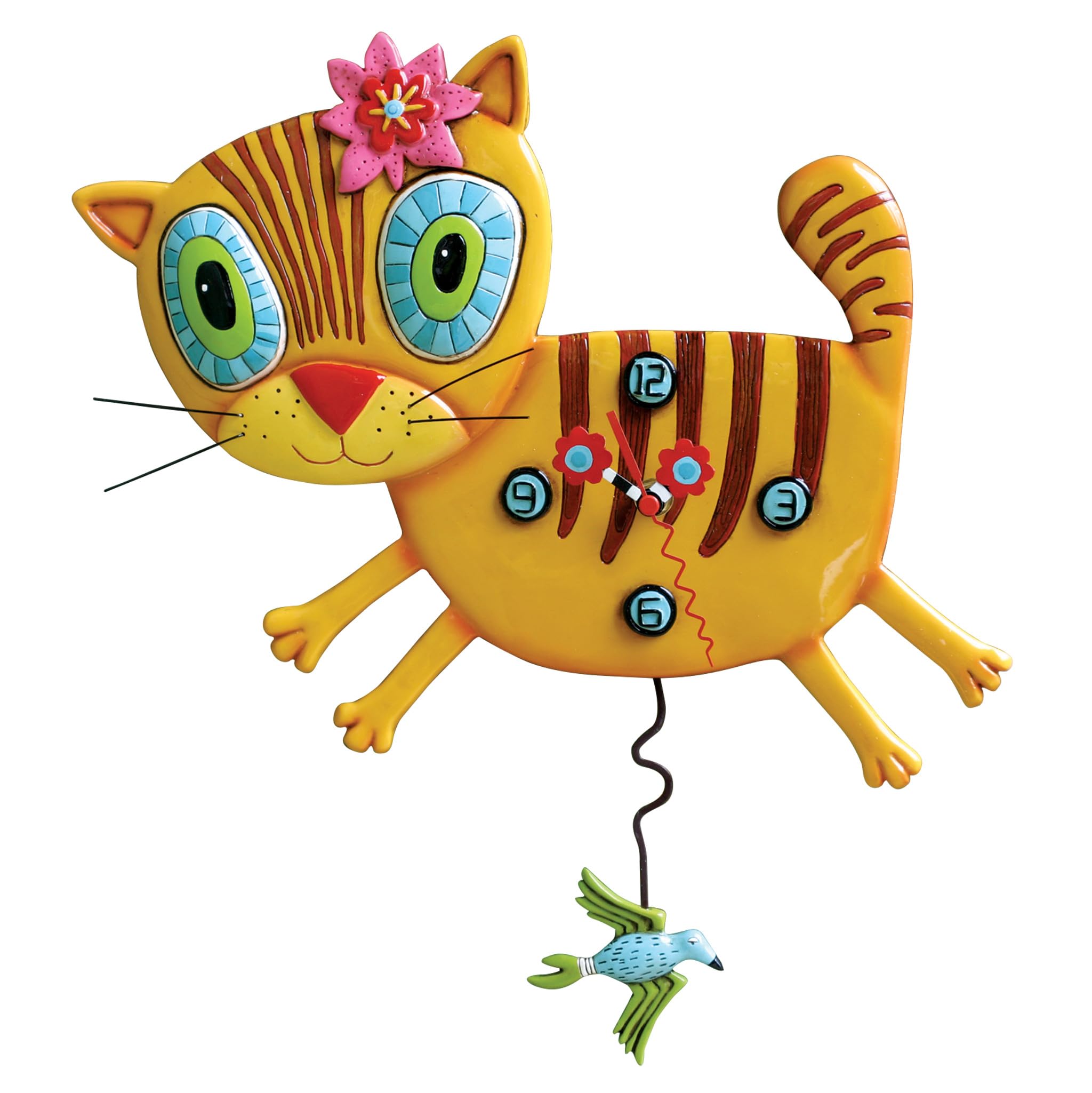 Allen Designs Enesco Kimi The Kitty with Flowers Sculpted Pendulum Wall ...