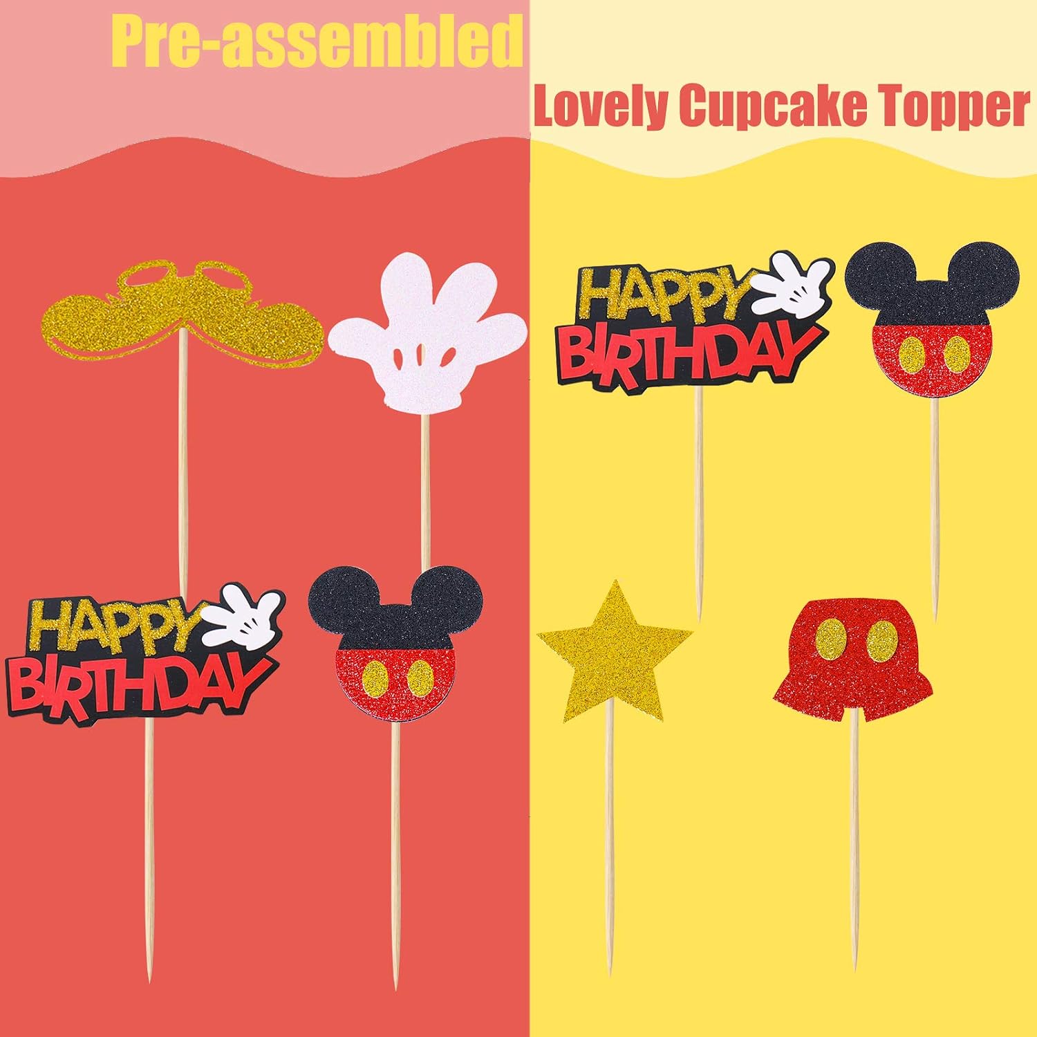 Mickey Mouse Cupcake Cake Toppers Wrappers Mickey Decoration for Baby ...