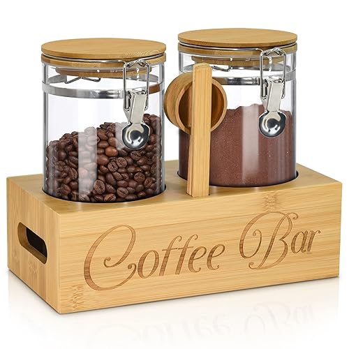 Upgrade Glass Coffee Containers with Shelf, Coffee Container for Ground ...