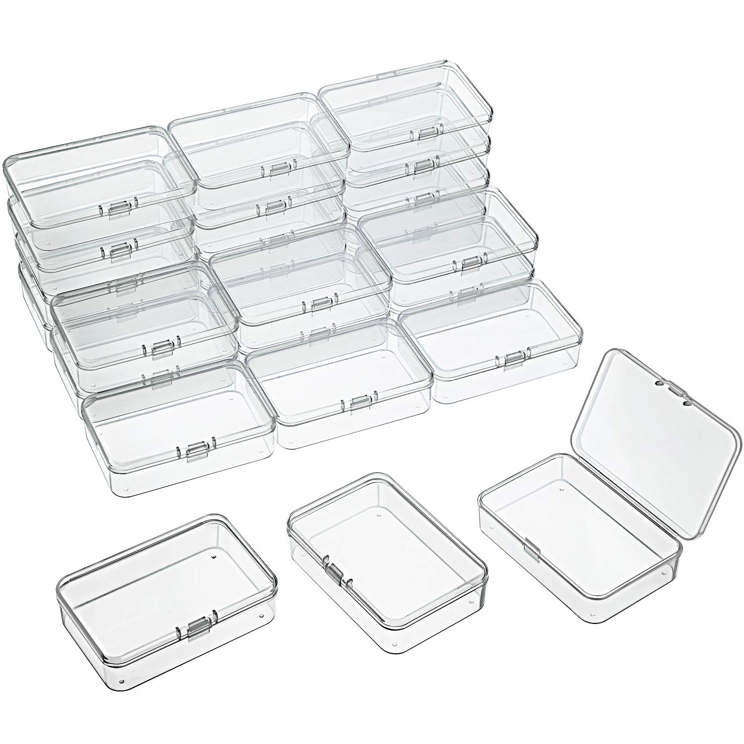 SATINIOR 24 Packs Small Clear Plastic Beads Storage Containers Box with Hinged Lid for Storage ...