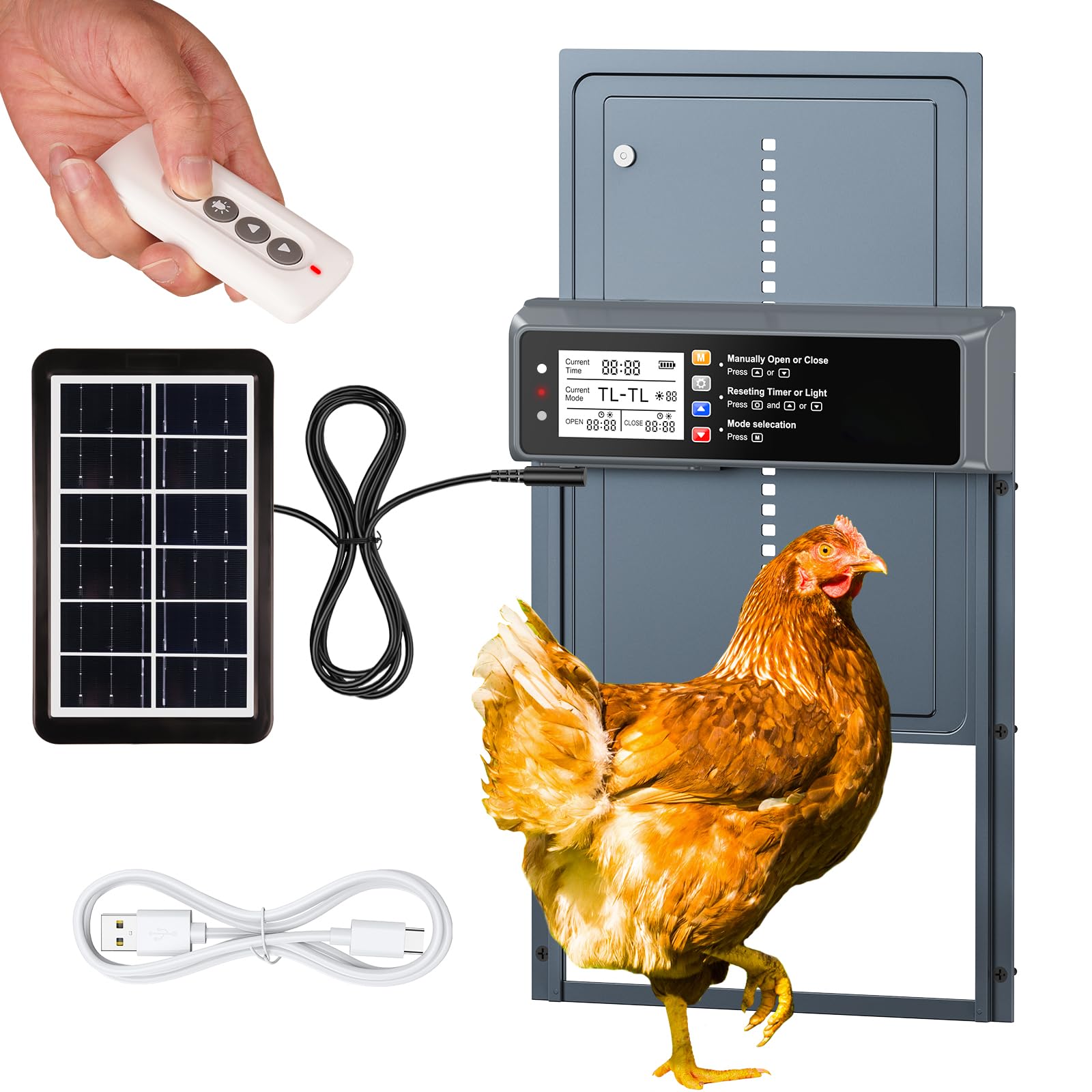 Mua Automatic Chicken Coop Door Solar Powered, LCD Display Automatic ...