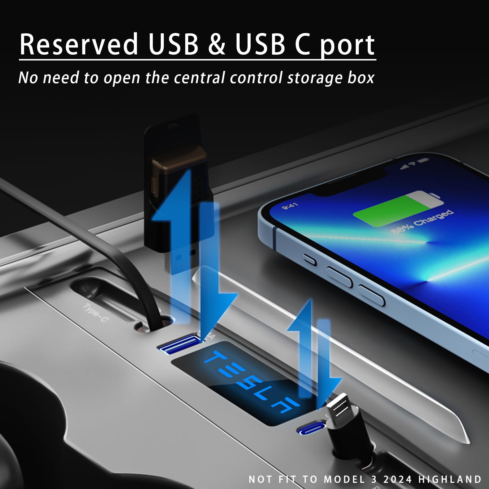 Mua for 2024 Model Y Model 3 USB Hub, Fast Charger for Model Y Model 3 ...