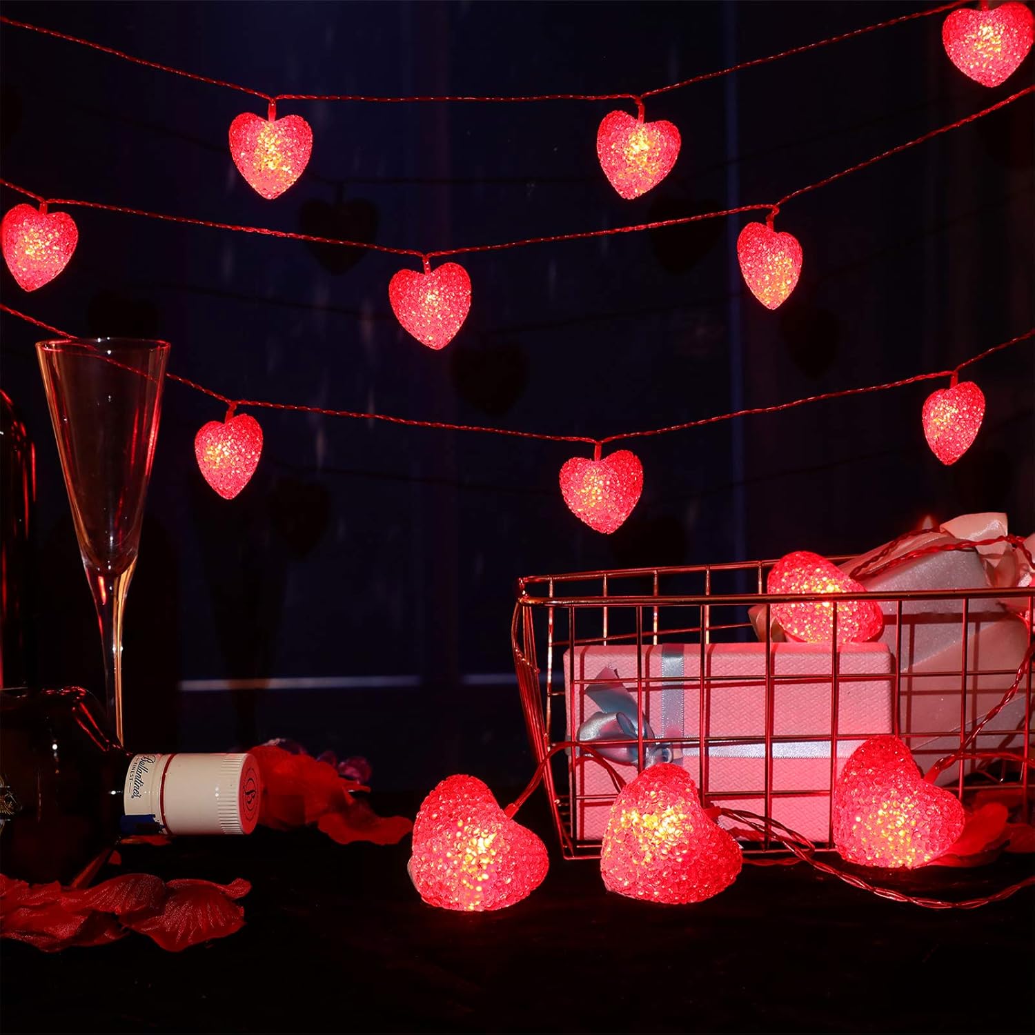 Amazon.com: 16 Feet/ 5 m 20 LED Red Heart String Lights Valentine's Day ...