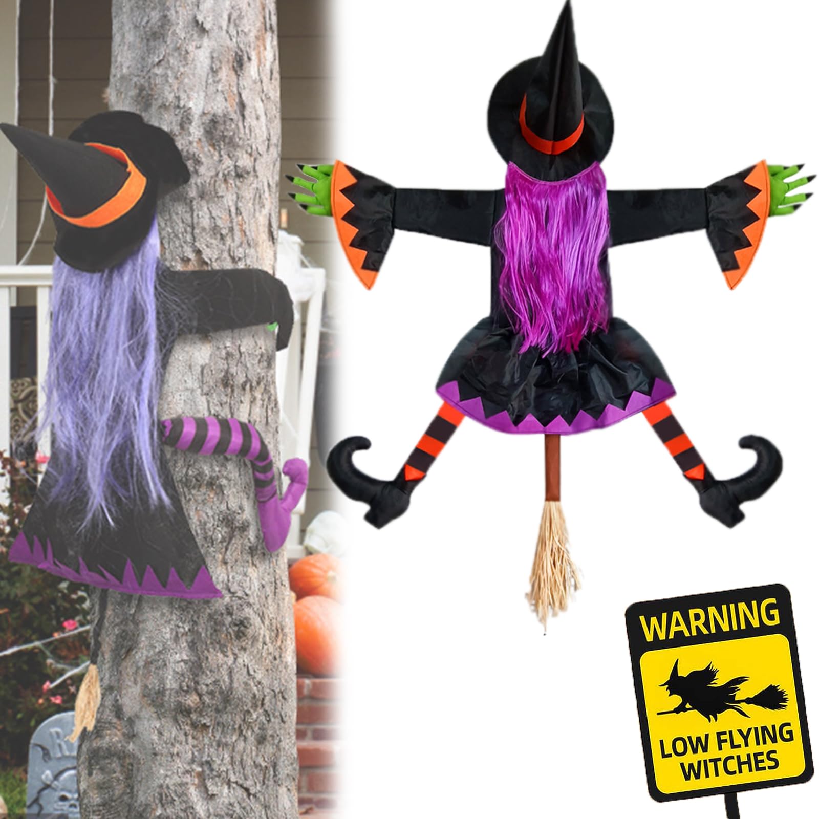 Pigdun Flying Crashed Witches Hanging into Tree,Halloween Decorations ...