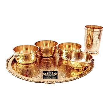 Buy CROCKERY WALA AND COMPANY Brass Mughlai Style Dinner Thali Set of 3 ...