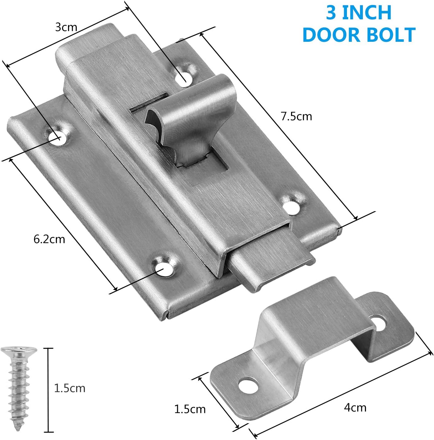 HSEAMALL 4PCS 3 Inch Door Bolts,Stainless Steel Door Latch Sliding Lock ...