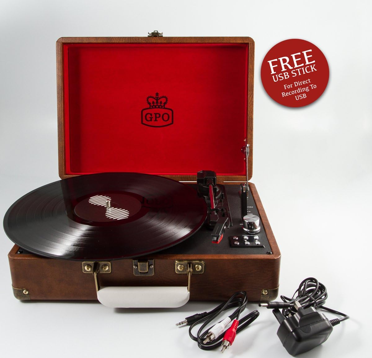 GPO Attache Briefcase-Style Record Player Vinyl Turntable with Built-In ...