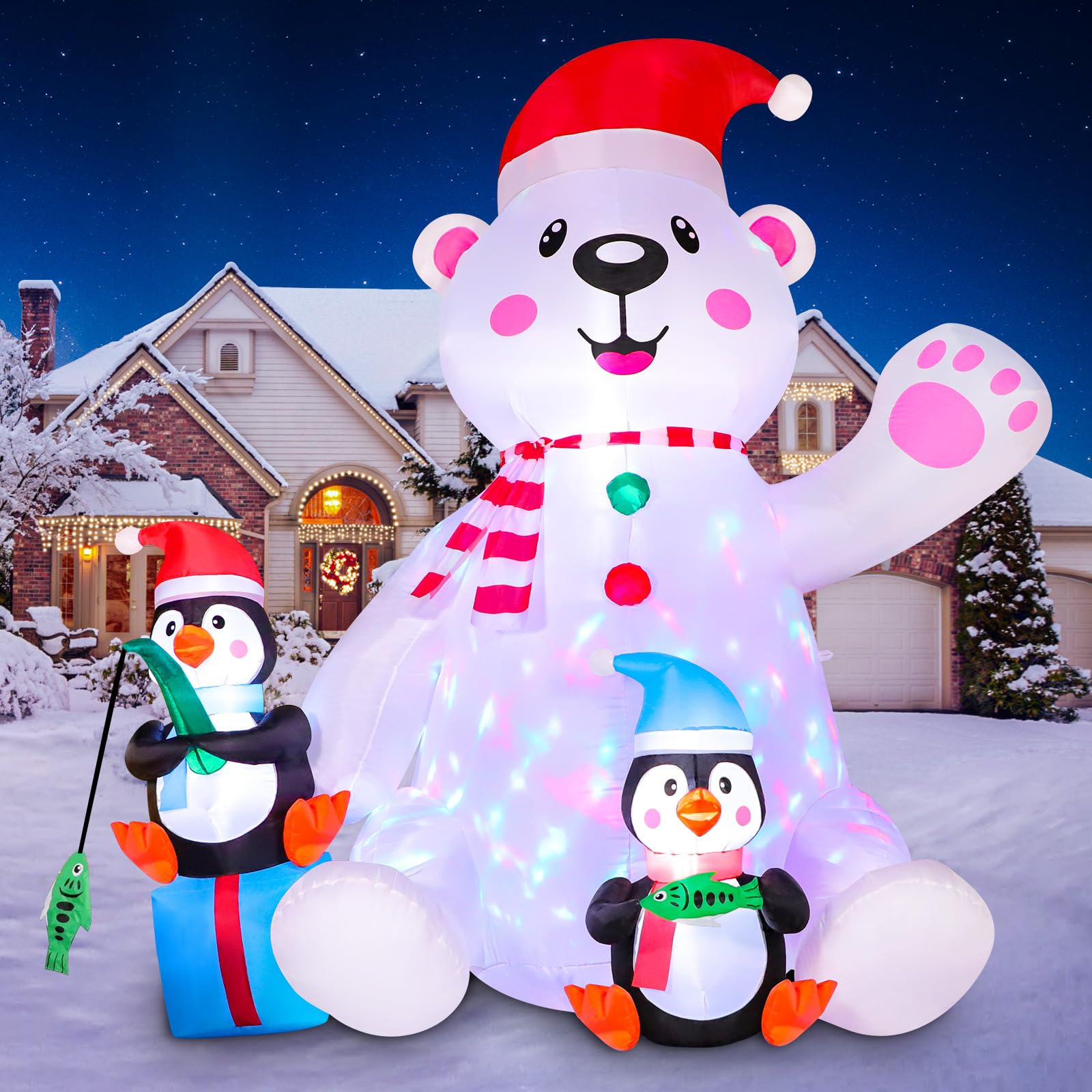 FunFanso 7FT Christmas Inflatable Polar Bear with Penguins Outdoor Yard ...
