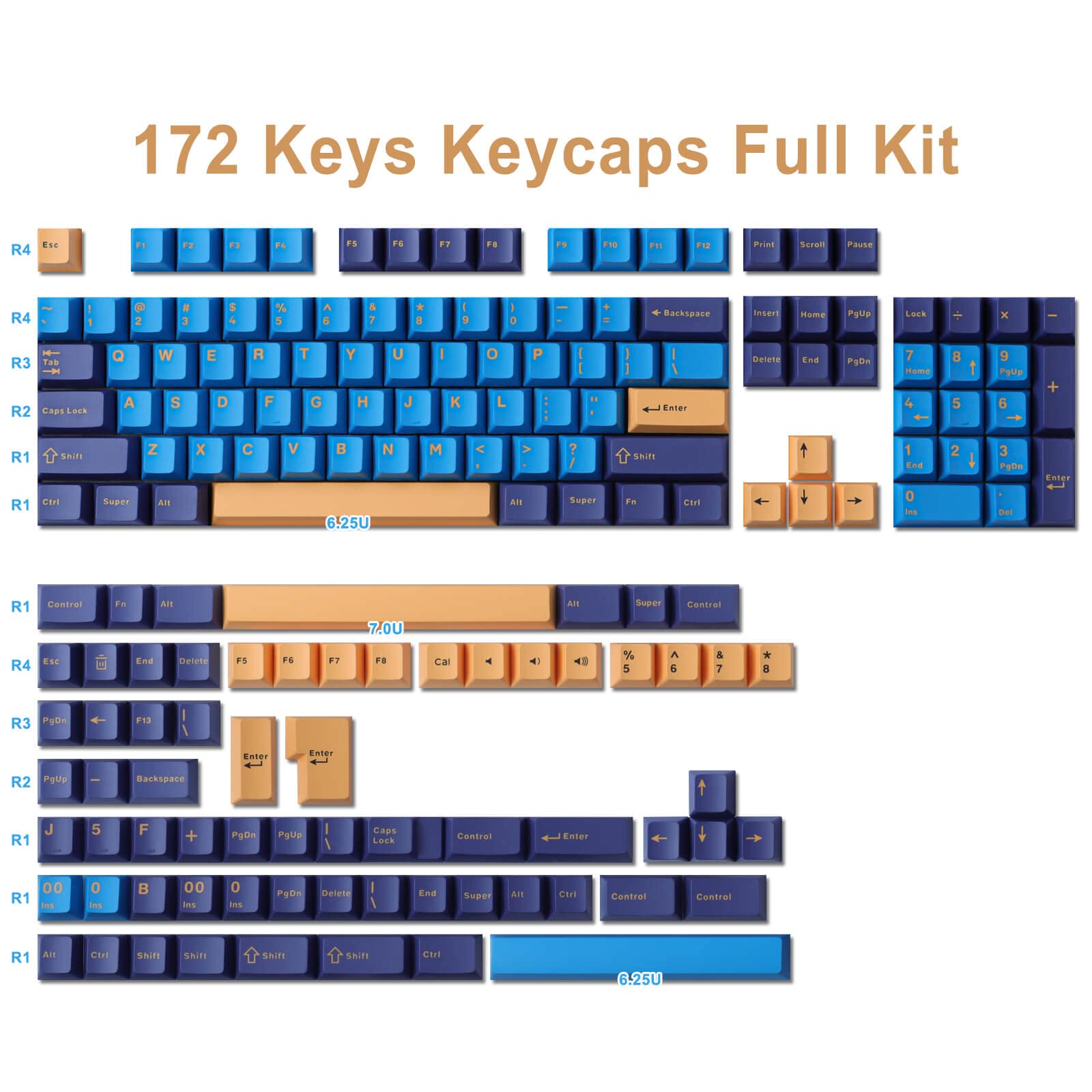 Mua Keycaps PBT 172 Keys Double-Shot Custom Keycaps with 7U Spacebar ...