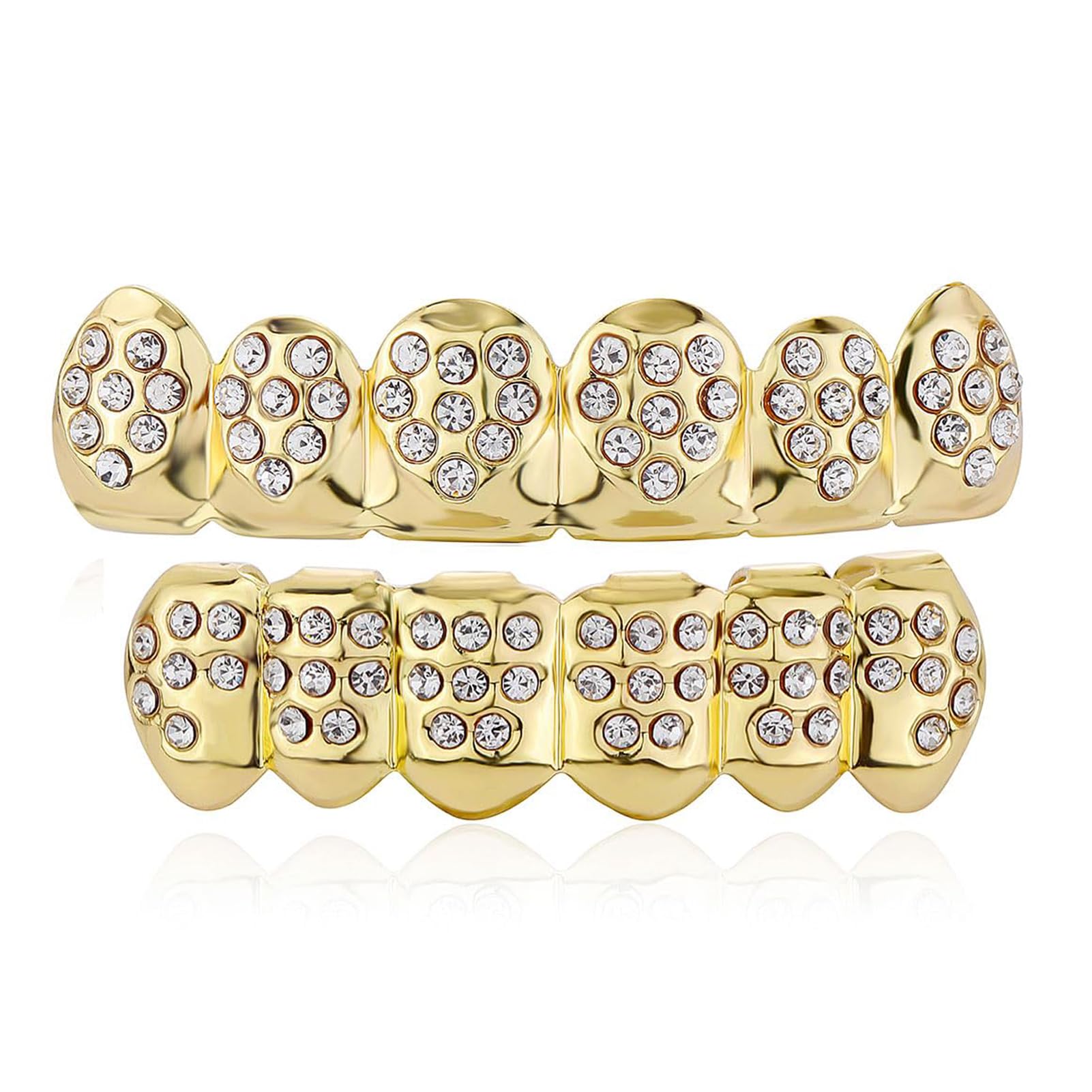 Mua Gold Grill 14K Gold Plated Iced Out Teeth Grillz Top Bottom Tooth ...